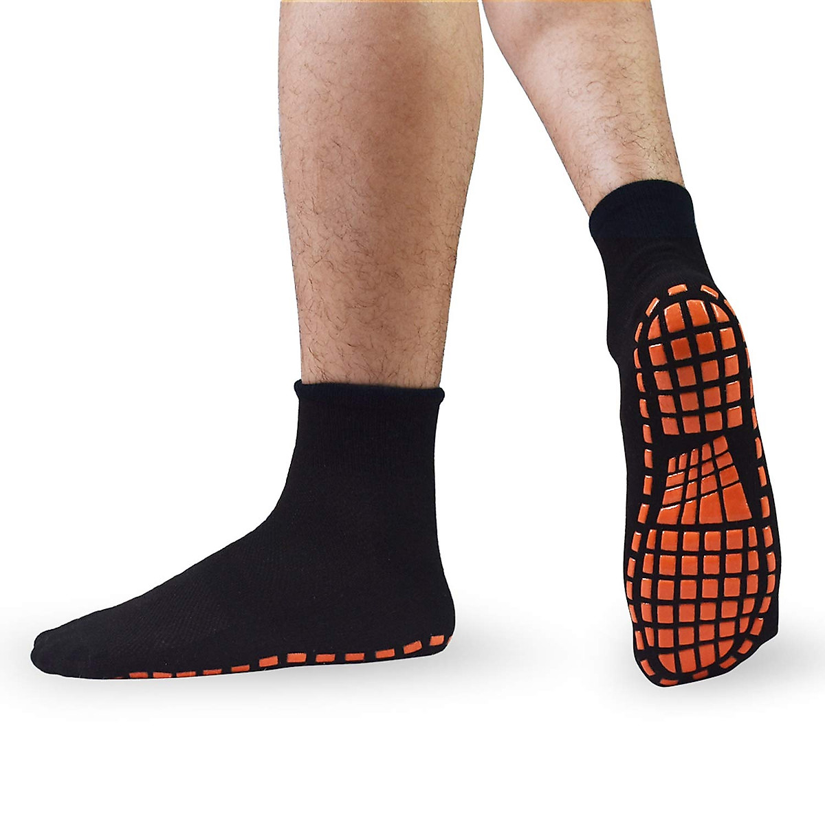 GRPSKCOS Non Slip Socks for Men House Socks with Grips 3 Pairs Anti-Skid Yoga Pilates Tile Wood Floors Hospital Slipper Socks (02 Black+black+black, 7-10)