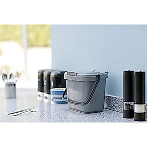 5 Litre Plastic Kitchen Compost Caddy with 50x Tie Handle Bags, Silver/Grey