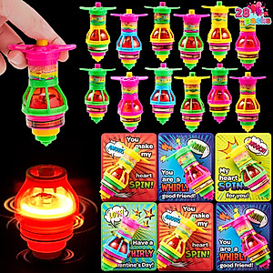 JOYIN 28 Packs Valentine's Day Gift Cards with Light up Spinning Tops, LED UFO Gyroscope Flashing Lights for Valentine Party Favors Toys,Classroom Exchange Prizes,Valentines Day Cards for Kids School