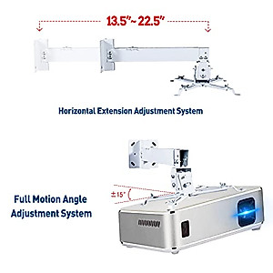 Projector Ceiling/Wall Mount White, Homcine Low Profile Universal Projector Holder/Bracket/Hanger Kit with Extendable Arm, Adjustable Height Pole Mount Drop Ceiling Quick Release For Epson Optoma Benq