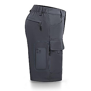 Hiauspor Men's Hiking Cargo Shorts 9"/10" Quick Dry Lightweight Waterproof for Golf Tactical Fishing Casual with 6 Pockets (Dark Grey, 36)