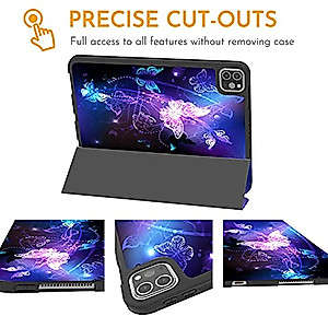 Hepix iPad Pro 11 inch Case 2022/2021/2020/2018 Purple Butterfly, Case for iPad Pro 11 4th/3rd/2nd/1st Gen with Pencil Holder, Trifold iPad Pro 11 Cover, Wireless Charging, Butterflies Space