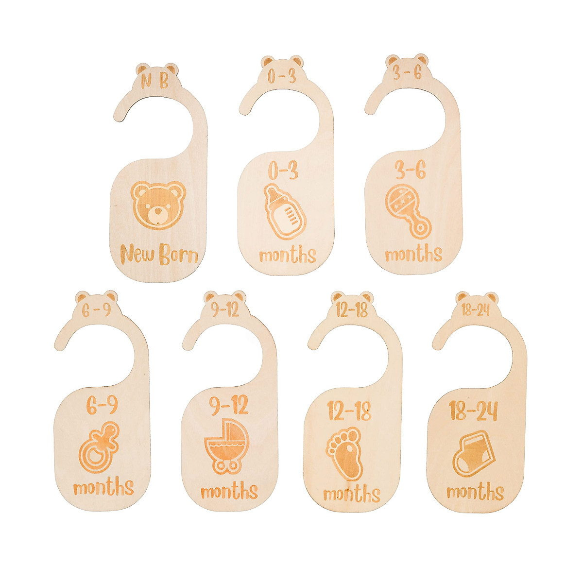 RubyRoo Baby Closet Dividers - Nursery Closet Organizer Hangers for Baby Clothing - Premium Wood Infant Size Age Hanging Closet Organizer - Kid Closet Decor - Engraved Style