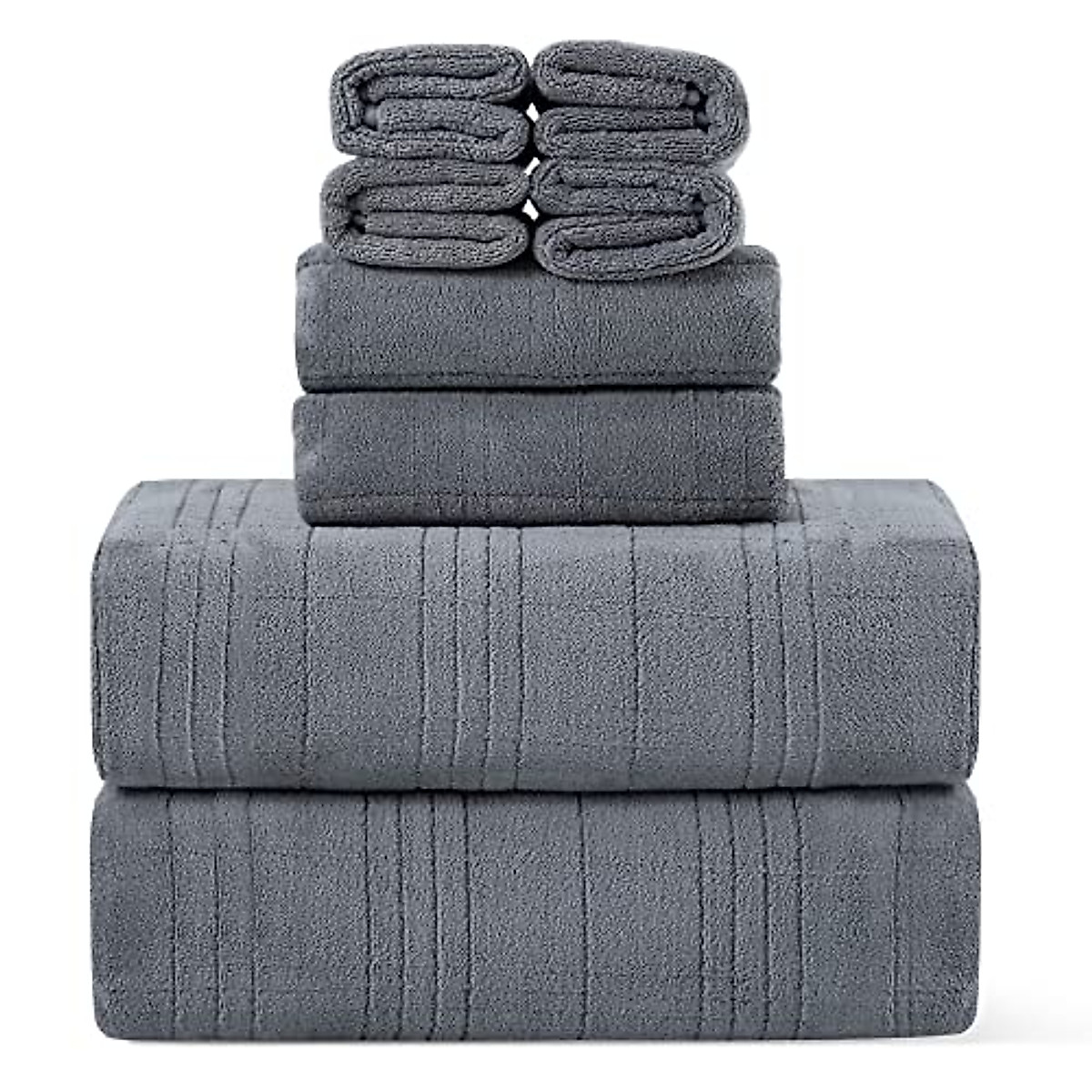 Grey Ultra Soft Towel Set, 2 Extra Large Bath Towel Sheets, 2 Hand Towels and 4 Washcloths - Highly Absorbent Quick Dry Microfiber,Oversized,Premium Towel Set for Bathroom,Fitness,Yoga,Pack of 8