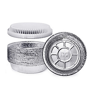 (60 Pack) Premium 7-Inch Round Foil Pans with Plastic Dome Lids l Heavy Duty l Disposable Aluminum Tin for Roasting, Baking, or Cooking