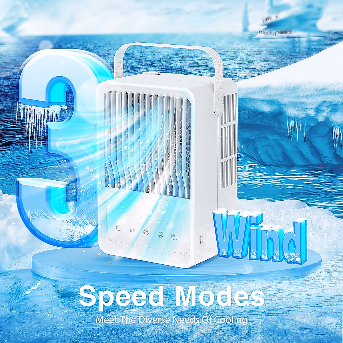 Portable Air Conditioners, Evaporative Air Cooler w/3 Wind Speeds & 2 Mist Modes, Mini Personal Air Conditioner Fan w/1-8H Timer & 7 Colors Light, Portable Air Conditioner for Room Office Desk Camping