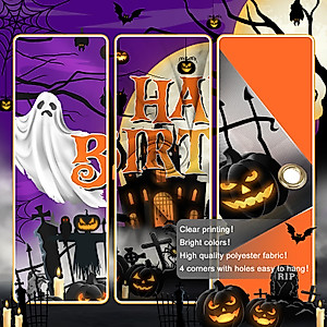 Avezano Halloween Birthday Banner Halloween Birthday Backdrop Kid Halloween Birthday Decorations Horror Moon Night Halloween Booday Backdrop 70.8x43.3 inch, Purple