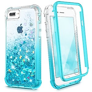 Ruky for iPhone 6 Plus 6s Plus 7 Plus 8 Plus Case, Glitter Clear Full Body Rugged Liquid Cover with Built-in Screen Protector Women Case for iPhone 6 Plus 6s Plus 7 Plus 8 Plus (Gradient Teal)