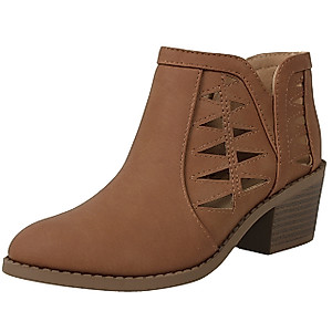 Soda Girl's Triangle Cutout Side Chunky Stacked Heel Ankle Boot (Tan, numeric_2)