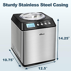 2.6 Qt Ice Cream Maker with Compressor, LCD Digital Display & Timer, No Pre-freezing, Countertop Gelato Makers, Automatic Ice Cream Machine for Homemade Use, Stainless Steel