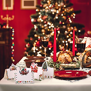 Tenceur 100 Pcs Christmas Place Cards for Table Setting Blank Christmas Table Name Place Cards Holders with 2 Pens Tented Rustic Folded Dinner Name Tags for Xmas Brunch Birthday Holiday Party 10 Style