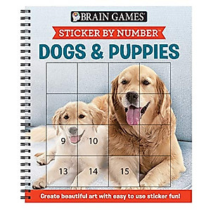 Brain Games - Sticker by Number: Dogs & Puppies (Easy - Square Stickers): Create Beautiful Art With Easy to Use Sticker Fun!