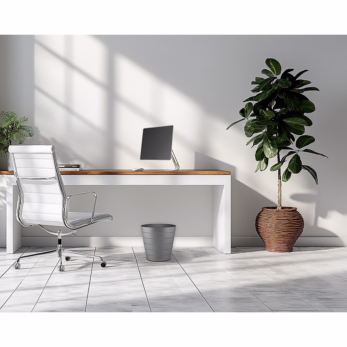 Zuvo Plastic Paper Bin 8L - Shatter-Proof Waste Basket for Office Desk & Bedroom Bin - Ideal Paper Bin with Wave Design - Grey