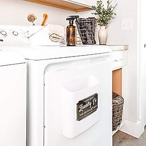 Lint Bin for Laundry Room Modern Farmhouse Decor Magnetic Container - Includes Wall or Magnetic Mount Accessories With Sign
