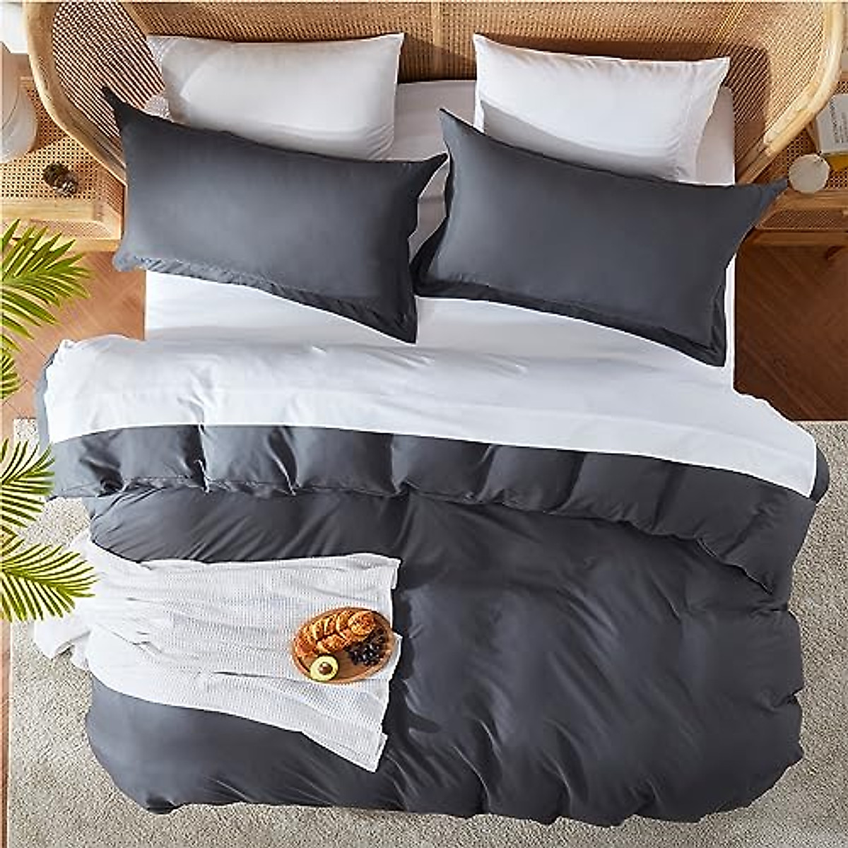 Nestl Grey Duvet Cover Queen Size - Soft Double Brushed Queen Duvet Cover Set, 3 Piece, with Button Closure, 1 Duvet Cover 90x90 inches and 2 Pillow Shams