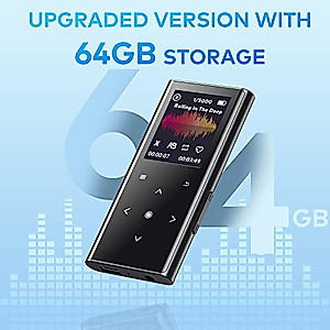 64GB MP3 Player, ZOOAOXO Music Player with Bluetooth 5.2, Built-in HD Speaker, FM Radio, Voice Recorder, Mini Design, Weigh 2.4 oz, HiFi Sound, Ideal for Sport, Earphones Included
