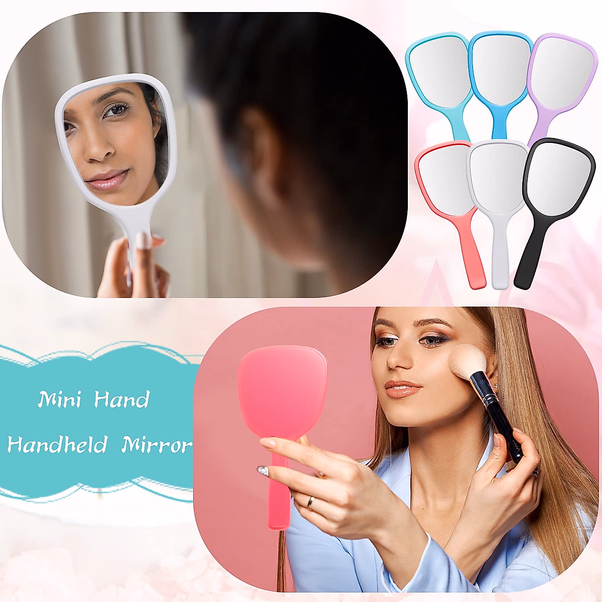 Vinsot Handheld Mirror Bulk Hand Mirrors with Handle Plastic Compact Travel Makeup Cosmetic Mirror Small Hand Held Mirror Portable Vanity Mirror for Home Camping Classroom, 7.09 x 3.15 Inches
