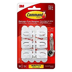Command Mini Light Clips, Damage Free Hanging Light Clips with Adhesive Strips, No Tools Mini Wall Hooks for Hanging Decorations in Living Spaces, 18 White Wall Hooks and 24 Command Strips
