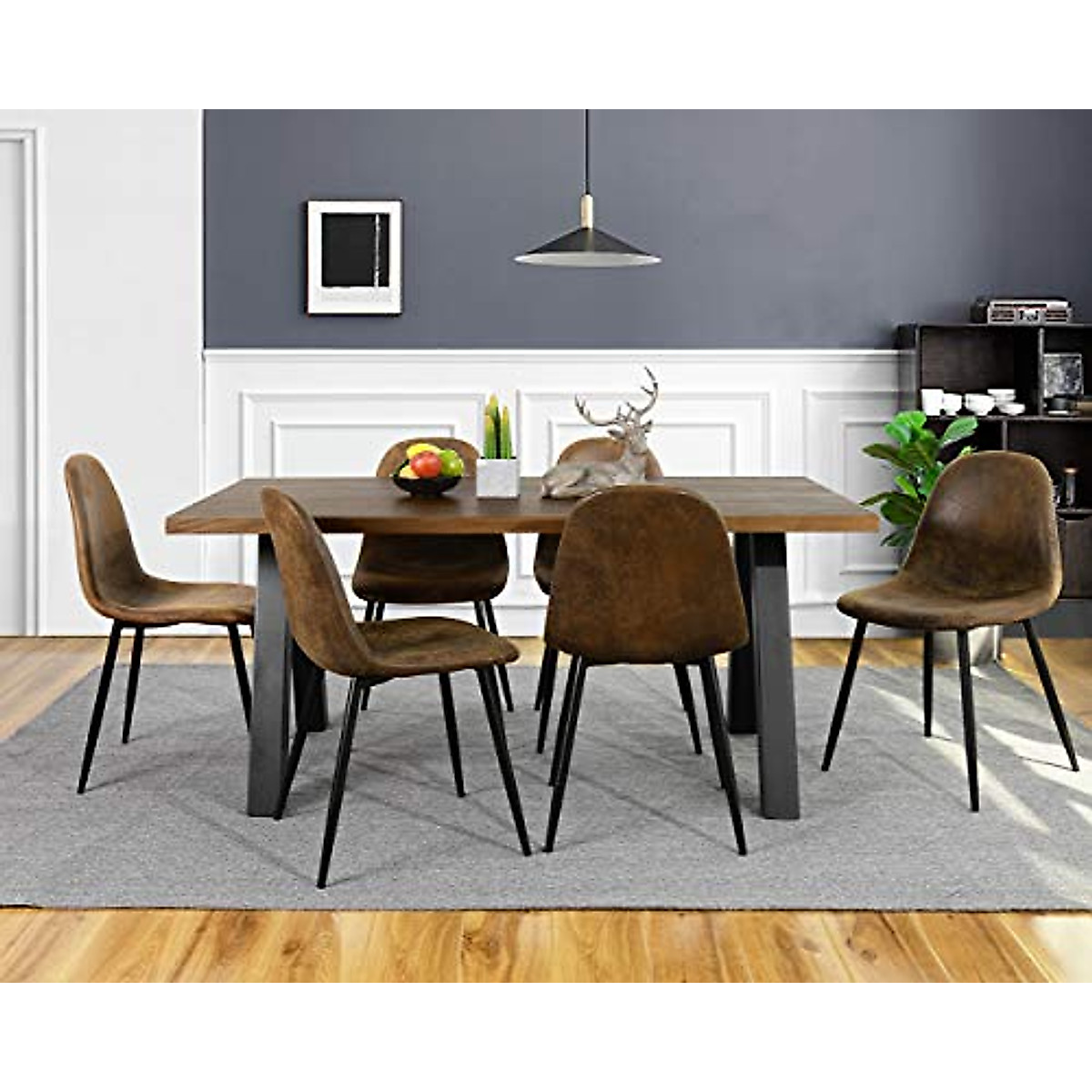 HOMY CASA Dining Chairs Set of 6, Modern Mid-Century Style Dining Room Side Chairs Accent Chairs with Black Metal Legs Comfortable for Kitchen Lounge Farmhouse, Rustic Brown, 6PCS(Only Chairs)