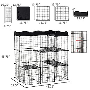 PawHut Pet Playpen Small Animal Cage Portable Metal Wire Yard Fence with Door, Ramp, Platform for Kitten, Ferret