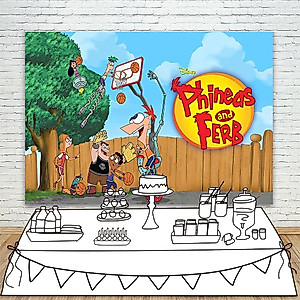DAHAN Phineas and Ferb Birthday Backdrop 7x5 Vinyl Phineas and Ferb Party Supplies Birthday Banner Baby Shower Decorations Room One Size