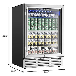 EUHOMY 24 Inch Beverage Refrigerator, 180 Can Built-in Beverage Cooler, Under Counter Beer Fridge with Glass Door for Soda, Water, Wine - For Kitchen, Bar or Office