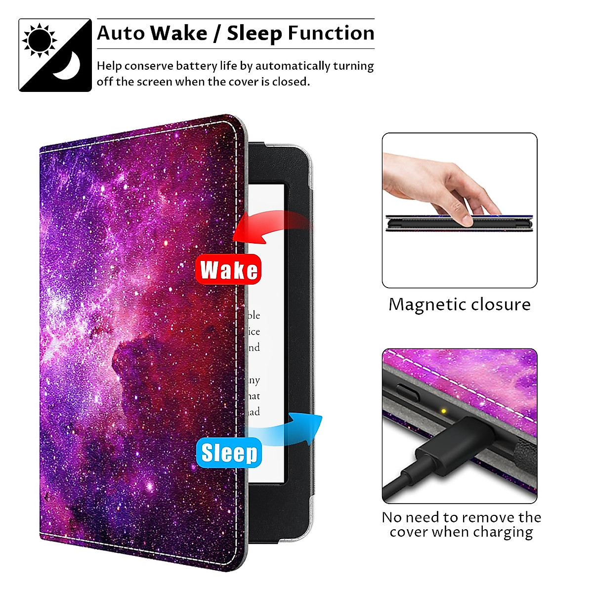 VORI Stand Case for 6" Kindle Paperwhite (Fits 10th Generation 2018 / All Paperwhite Generations Prior to 2018) PU Leather Case Smart Cover with Auto-wake/sleep and Hand Strap, Nebula Galaxy