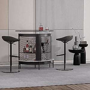 UPHYB Semi Cylindrical Home Bar Cabinet, High Top Bar Table with Metal Mesh Front, Wine Bar Cabinet with Goblet Holders and Footrest for Home