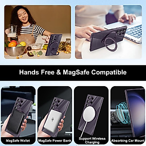 Tnarru Compatible with Samsung Galaxy S23 Ultra Case with Ring Holder [Compatible with Mag-Safe] [360° Rotatable Kickstand] Plating Protective Case for Galaxy S23 Ultra Purple