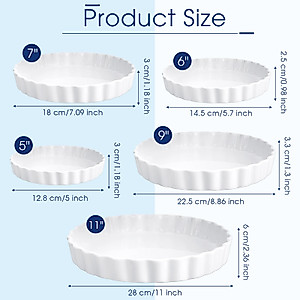 Zhehao 5 Pcs Porcelain Tart Pan Set, 5"/ 6"/ 7"/ 9"/ 11" Quiche Ceramic Baking Dish Non Stick Round Pie Dish White Pie Plate with Ruffled Edge for Tarts, Pie, Microwave, Dishwasher and Oven Safe