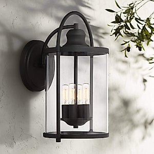 Avani Modern Contemporary Outdoor Wall Light Fixture Black 17" Clear Cylindrical Glass Shade for Exterior House Porch Patio Outside Deck Garage Yard Front Door Garden Home - John Timberland