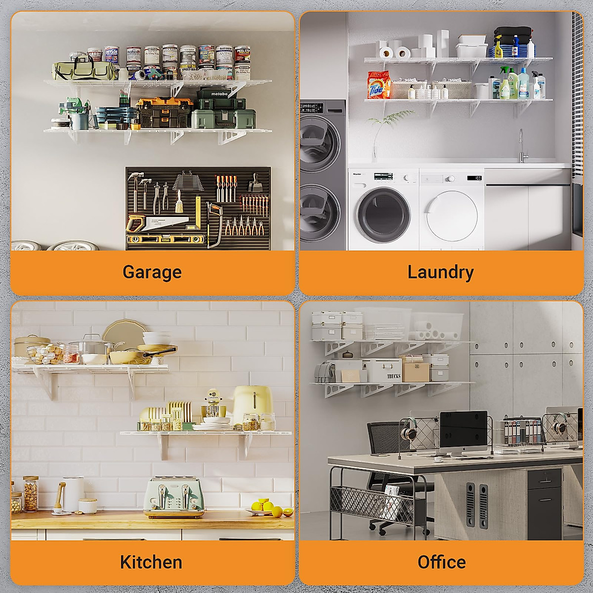 eShelf 2x6 ft Garage Shelving, 2-Pack Wall-Mounted Shelves for Garage, Kitchen, Pantry Storage, 800 lbs Total Load Capacity Garage Storage Wall Shelving, White