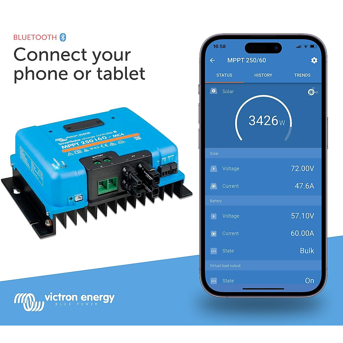 Victron Energy SmartSolar MPPT MC4 250V 60 amp 12/24/36/48-Volt Solar Charge Controller (Bluetooth)
