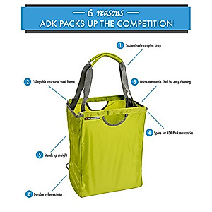 ADK Packbasket (Green) Multifunctional Durable Structured Tote / Reusable Shopping Bag That Folds Flat / Holds 30 lbs.