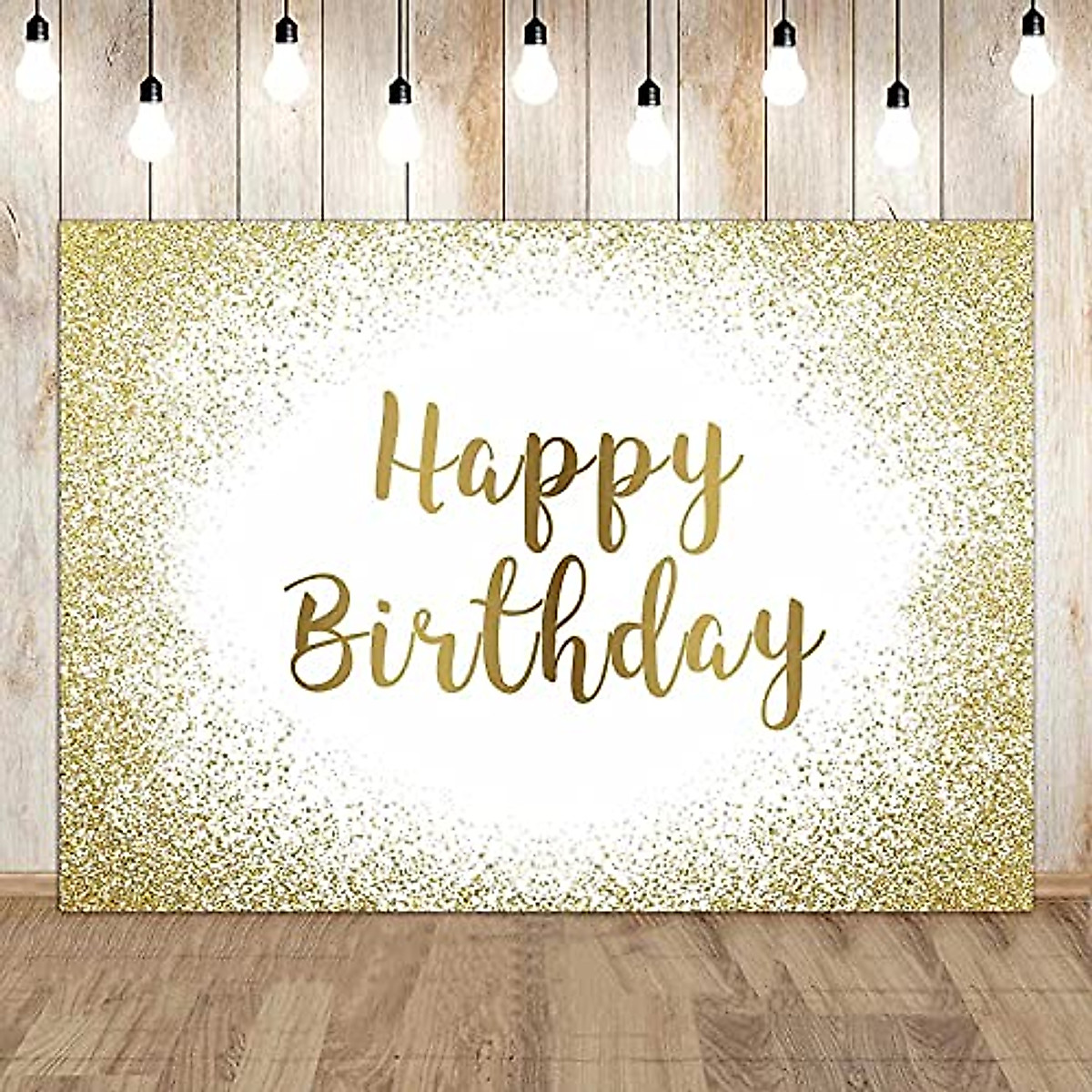 Allenjoy Gold and White Happy Birthday Party Backdrop Women Bday Golden Glitter Spots Dots Decoration Cake Table Banner Supplies Photography Background Photo Booth Props