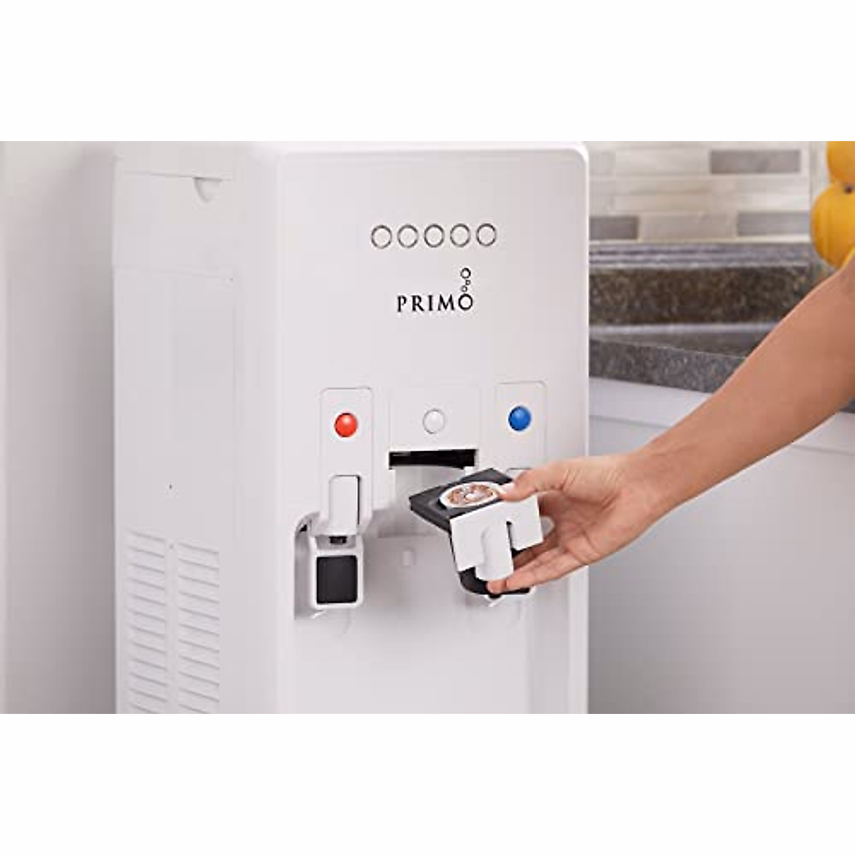 Primo hTRIO Water Dispenser with K-Cup Single Serve Coffee Brewing, Bottom-Loading 2 Temp (Hot & Cold) Water Cooler Water Dispenser for 5 Gallon Bottle, White