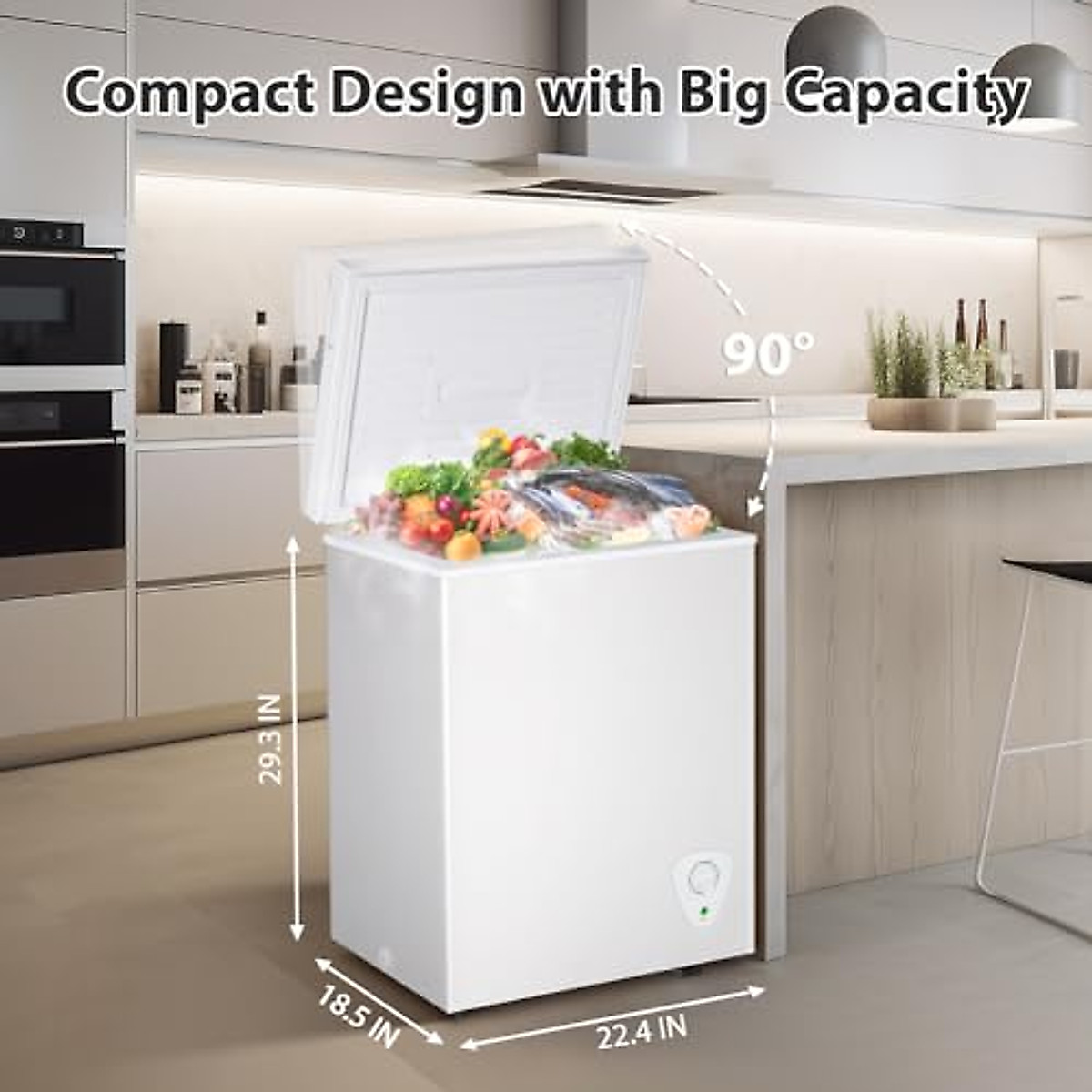 Lifeplus Chest Freezer, 3.5 Cubic Feet Small Deep Freezers Mini Freezer Freestanding Top Door Freezer with Removable Storage Basket, 7 Temperature Control Energy Saving for Home Kitchen Office, White