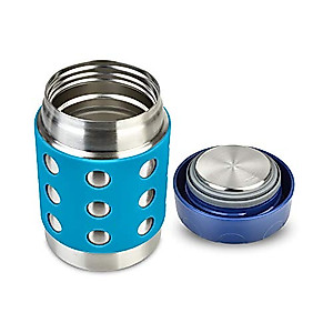 LunchBots Thermal 12 oz Triple Insulated Thermos - Hot 6 Hours or Cold 12 Hours - Leak Proof Thermos Soup Jar - All Stainless Interior - Navy Lid - Aqua Dots