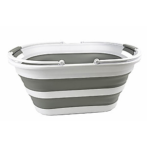 SAMMART 38L (10 Gallons) Collapsible Plastic Laundry Basket - Foldable Storage Container/Organizer - Portable Washing Tub - Space Saving Laundry Hamper (White/Grey)