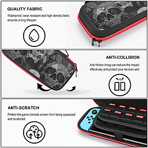 AoHanan Terrible with Skull Switch Carrying Case Compatible with Switch Game Case with 20 Games Cartridges Hard Shell Travel Protection Case for Switch Console & Accessories
