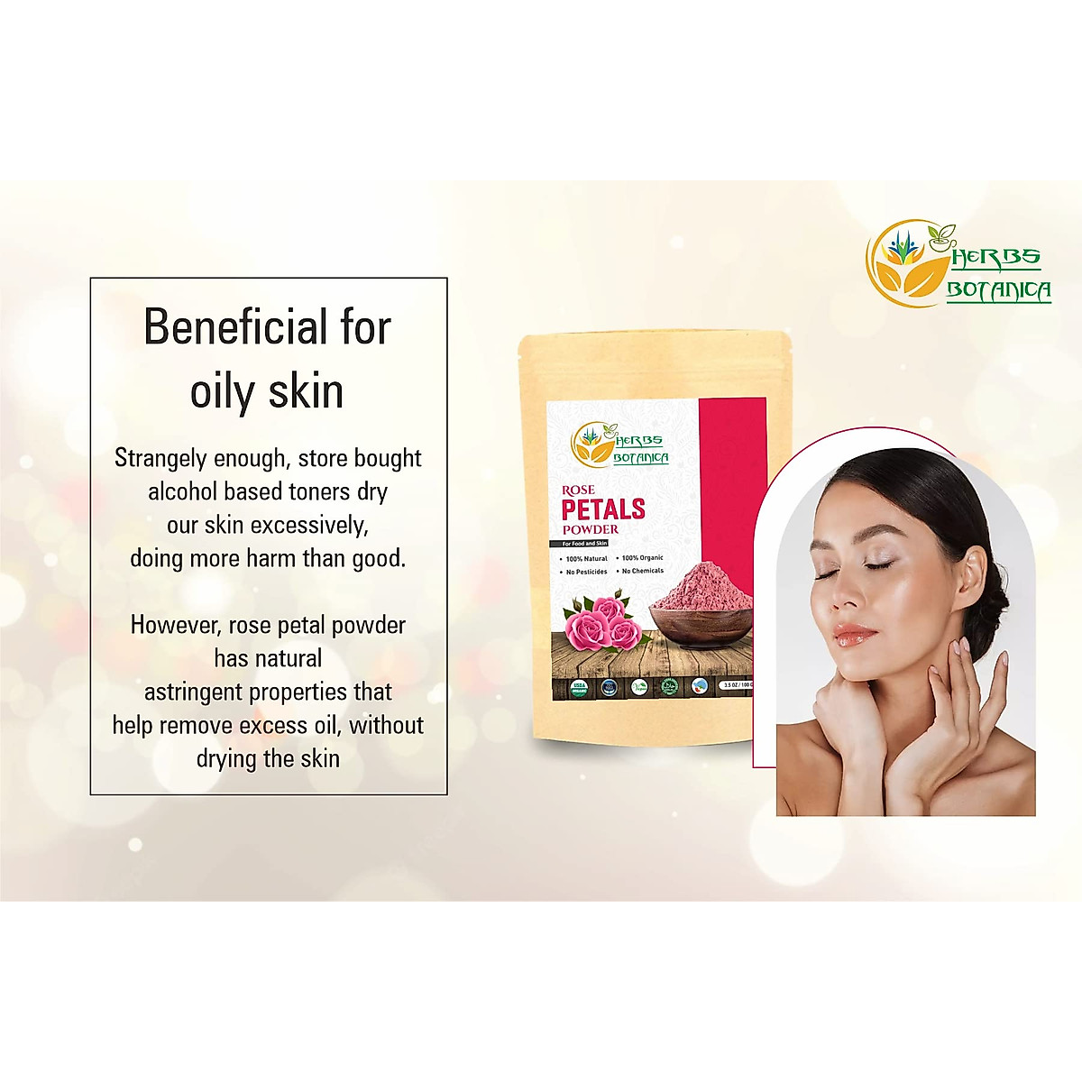 Herbs Botanica Rose Petal Powder Organic For Face Mask DIY masks | Skin Care, Aromatherapy | Natural and Chemical Free | No Added Preservatives or Colors 100g / 3.52 oz