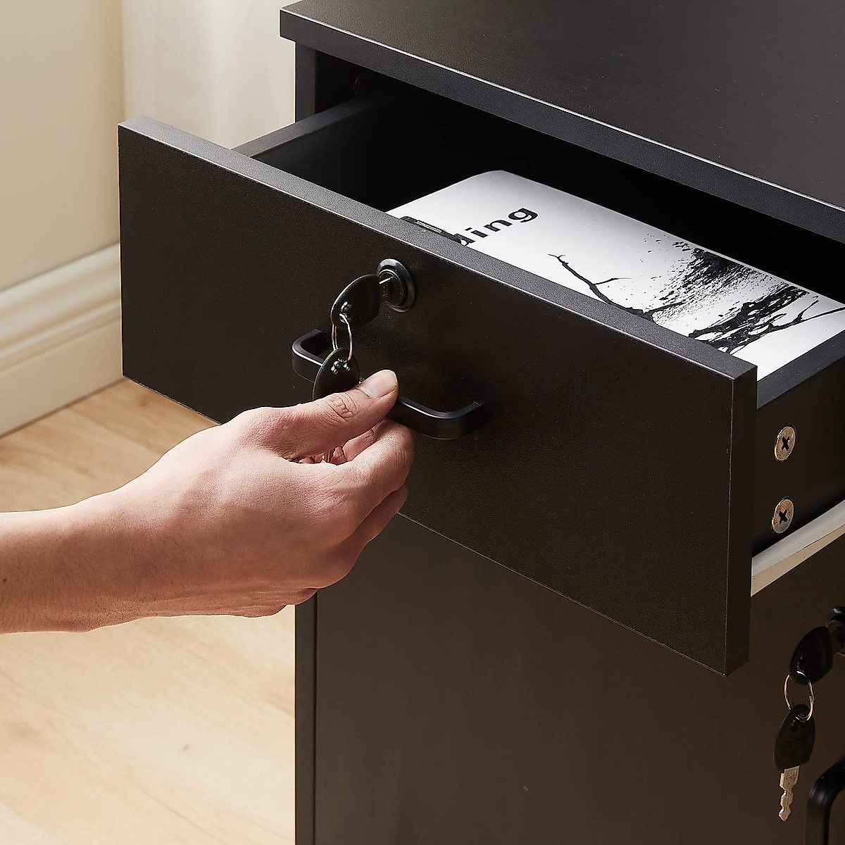 CLIPOP Mobile Office Cabinet with 1 Lockable Drawer & Storage Cabinet Box, Under Desk Rolling Vertical File Cabinet with 4 Wheels for Letter/Legal /A4 Size Documents for Home Office (Black)