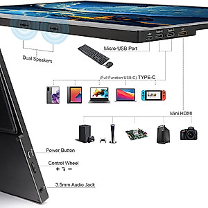 sibolan Portable Monitor,17.3'' 1080P FHD 100% DCI-P3 Laptop Monitor, HDR 178° Screen Eye Care Eye Care External FreeSync Monitor for PS5 PS4 Xbox Series NS, Laptop PC Phone