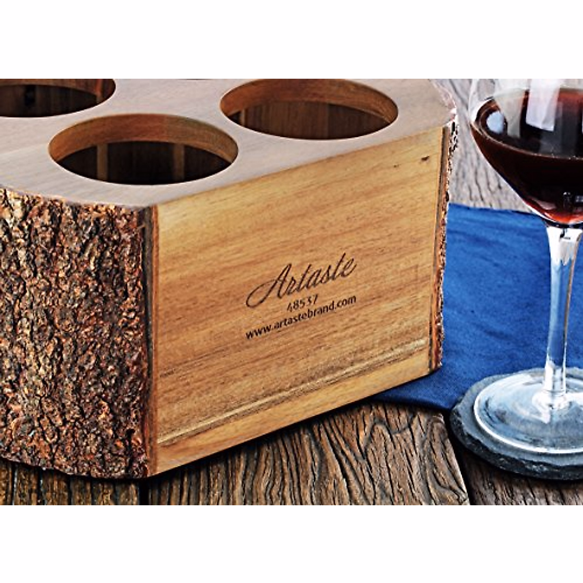 Artaste 48537 Acacia Wood Countertop Wine Rack with Natural Bark, 4-Bottles