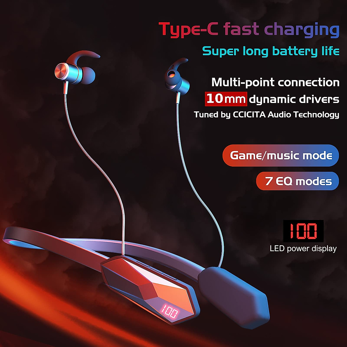 Long Battery Life neckband bluetooth headphones, X8 (150H Playtime) & X6 (100H Playtime),LED Power Display,in Ear Wireless Headset with Noise Cancelling Microphone, USB-C Fast Charging Stereo Earbuds