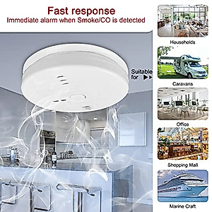 Shackcom Combination Smoke and Carbon Monoxide (CO) Detector Alarm 1 Pack, Protect Your Home from Fire and Gas Leaks, Even When You're Away, Battery Operated