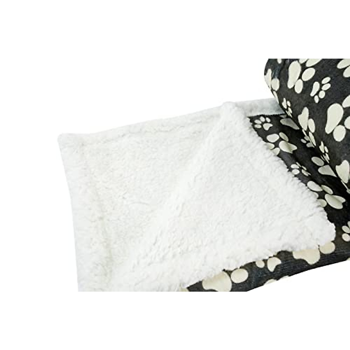 Longrich Flannel Paw Print & Ultra Soft Sherpa Throw Blanket, 50" W X 60" W, Grey with Brown Paw Print