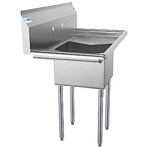 KoolMore 1 Compartment Stainless Steel NSF Commercial Kitchen Prep & Utility Sink with 2 Drainboards - Bowl Size 14" x 16" x 11", Silver