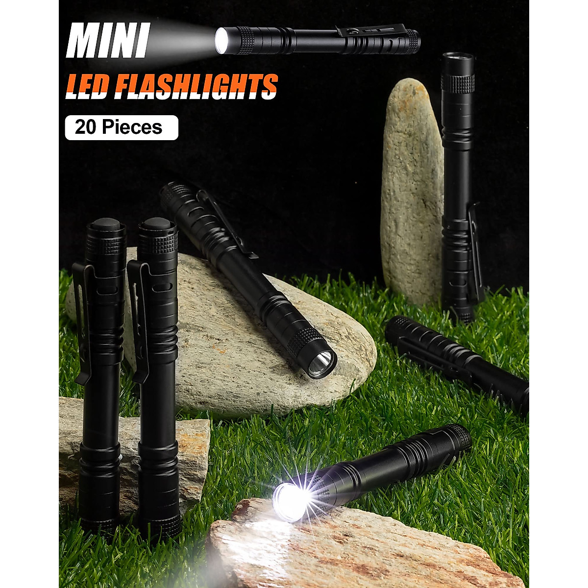 Vinsot 20 Pcs LED Pocket Flashlight Mini Small Handheld Pen Light Bulk Flashlight Tactical Torch with Clip LED Pen Pocket Light for Police Camping Outdoor Inspection Security (5.12 Inch)