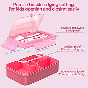 Jelife Kids Lunch Bento Box, Large Bento-Style Leakproof Lunch Boxes 4 Compartments Girls Snack Lunch Containers with Tableware for Back to School, Reusable On-the-Go Meal and Snack Packing, Pink